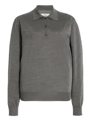THE ROW Lilienne Silk Knit Polo Top - Grey