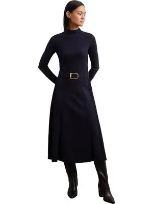 REISS Knitted Contrast-panel Midi Dress - Navy/black