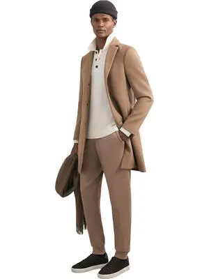 REISS Billings Merino Wool-blend Cuffed Joggers Camel Brown