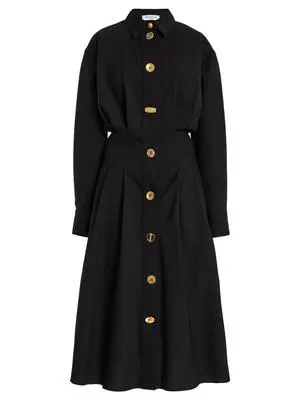 Françoise Olivia Pleated Wool Shirt Dress - Black