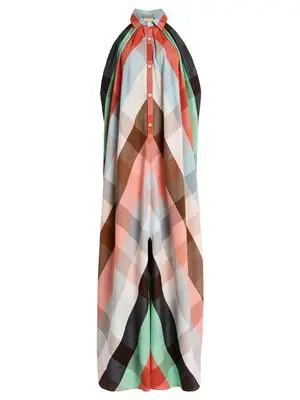 MARRAKSHI LIFE Halter Collared Plaid Maxi Dress