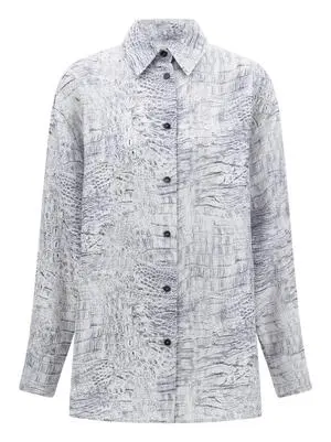 FERRAGAMO Georgette Shirt With Orchid Print - Blue