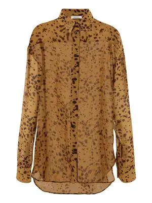 FERRAGAMO Georgette Shirt With Orchid Print - Brown