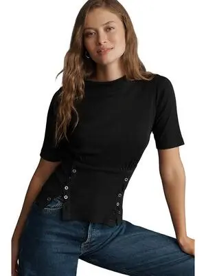 PILCRO Pilcro Button-Bodice Waisted Top Black