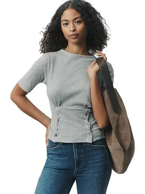 PILCRO Pilcro Button-Bodice Waisted Top Heather Grey
