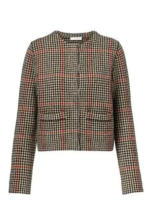 VINCE Checked Wool Cashmere Cardigan