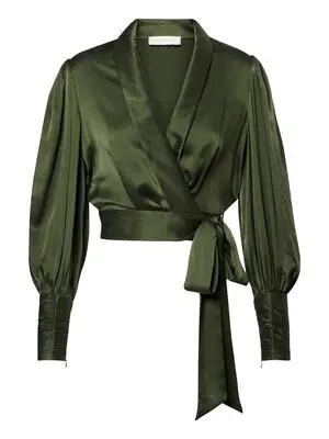 Zimmermann Silk Satin Wrap Top - Green