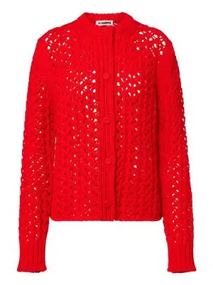 JIL SANDER Open-knit Wool Cardigan - Red