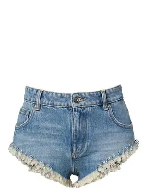 Blumarine Embellished Denim Shorts - Blue
