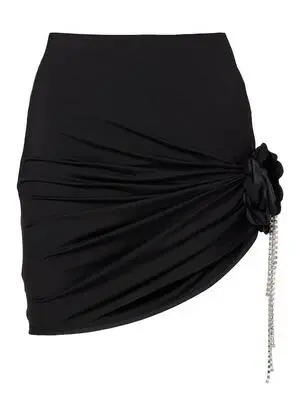 AREA Draped Embellished Jersey Miniskirt - Black