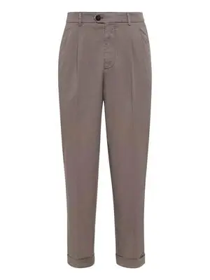 Brunello Cucinelli Pima Cotton Straight Tailored Trousers - Brown