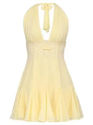 House Of Cb Ailani Halter Neck Woven Mini Dress - Butter Yellow