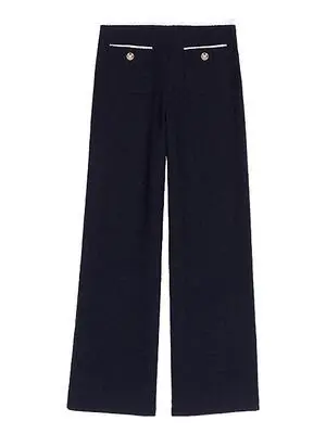 Maje Straight-leg Tweed Cotton-blend Trousers - Navy
