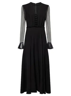 Valentino Garavani Bow-embellished V-neck Silk Midi Dress - Nero