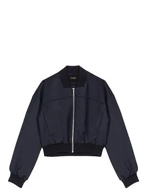 Maje Cropped Woven Bomber Jacket - Navy