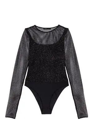 Maje Long-sleeved Stretch-mesh Bodysuit - Black