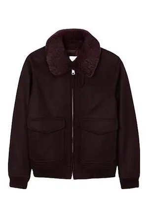 Sandro Shearling-collar Wool-blend Aviator Jacket - Chocolate