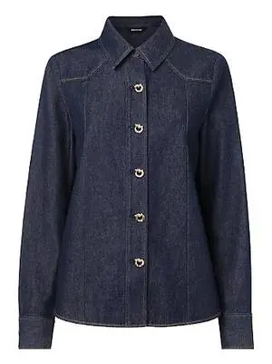 Whistles Long-sleeved Contrast-stitched Denim Shirt - Navy