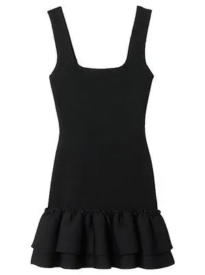 Sandro Stretch-knit Mini Dress With Ruffled Hem - Black