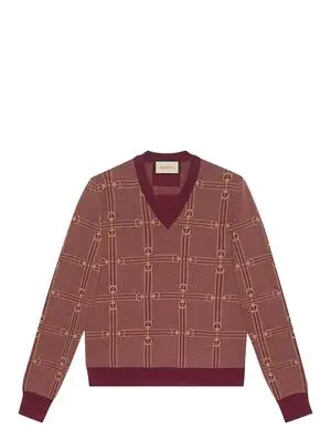 Gucci Horsebit Jacquard Knit Sweater - Red