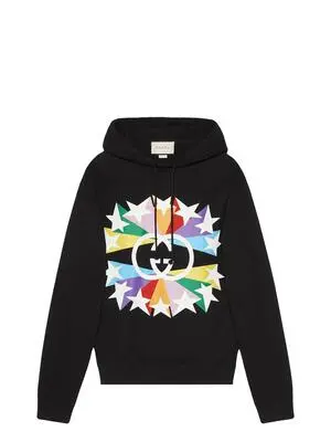 Gucci Interlocking G Star Burst Print Cotton Sweatshirt - Black