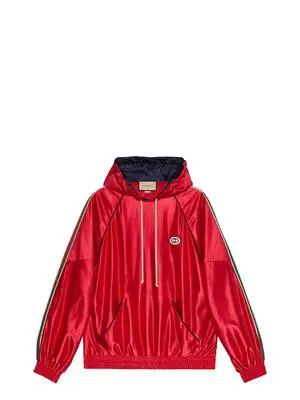 Gucci Shiny Jersey Hooded Sweatshirt With Web - Red