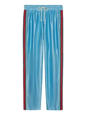 Gucci Shiny Jersey Jogging Pant With Web - Blue