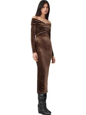 ALLSAINTS Delta Velvet Midi Dress - Brown
