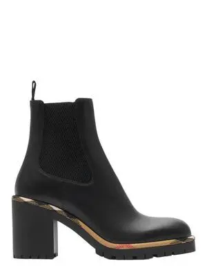 Burberry Leather Chelsea Boots With Check Webbing - Black