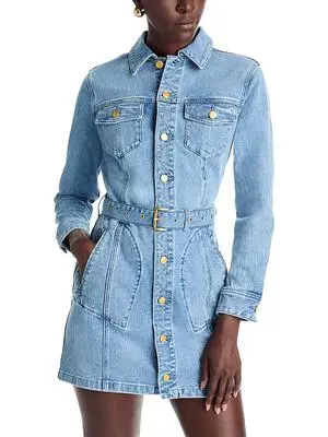 Michael Kors Denim Belted Mini Dress - Blue Sky Wash