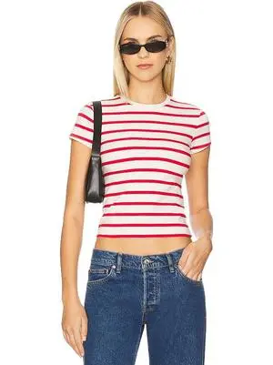 Good American Super Stretch Baby Tee - Ecru & Chili Wide Stripe