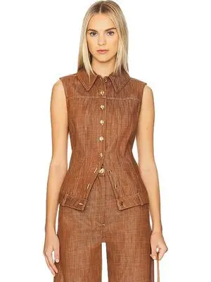 Matthew Bruch Collared Button-down Vest - Brown Denim