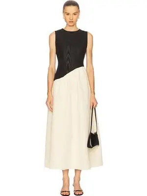SIMONMILLER Laurel Moire Midi Dress - Black & Bone