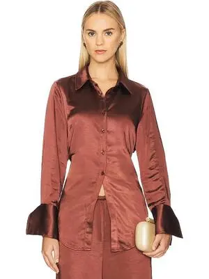 SIMONMILLER Loch Satin Button Up - Choco Brown