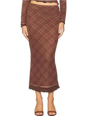 Line & Dot Richard Plaid Midi Skirt - Brown Multi