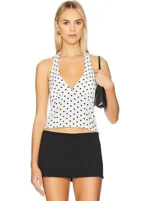MORE TO COME Vivan Halter Top - White & Black Dot