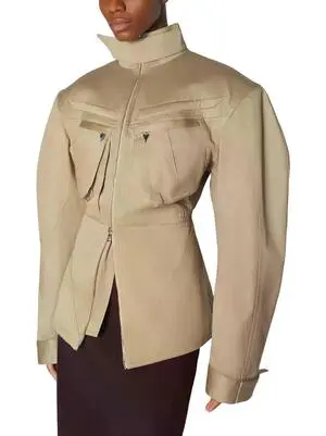 MUGLER Puffed-sleeve Cargo Jacket - Neutrals