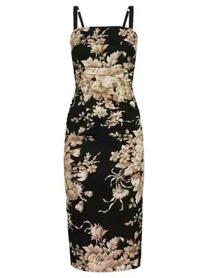 Dolce & Gabbana Floral-print Ruched Midi Dress - Black