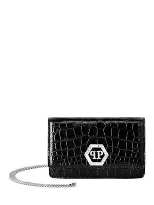 Philipp Plein Crystal-embellished Crocodile-effect Clutch - Black