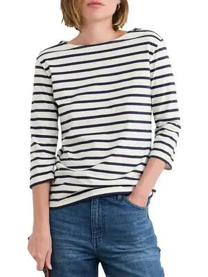 SEASALT CORNWALL Sailor Stripe Organic Cotton Top Breton Chalk Maritime