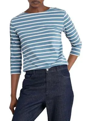 SEASALT CORNWALL Sailor Stripe Organic Cotton Top Breton Horizon Chalk