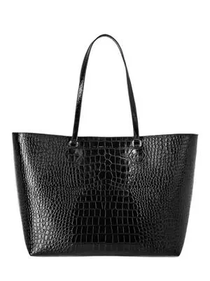 Philipp Plein Crystal Skull Crocodile-Print Tote Bag Black