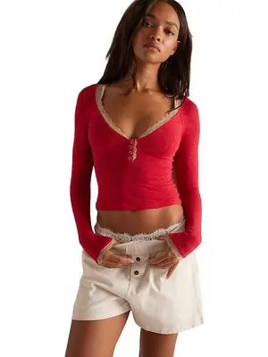 Free People Intimately Lace Layering Top Tango Red