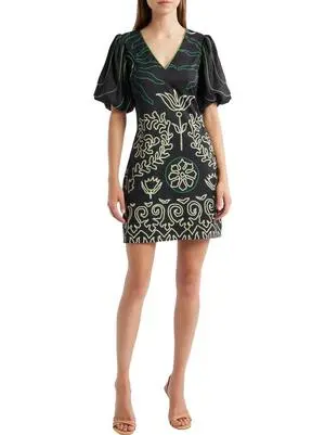 CIEBON Rochelle Floral Print Minidress - Black/green