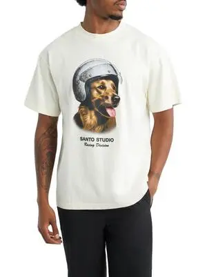 SANTO STUDIO Retriever Racing Graphic T-shirt Cream