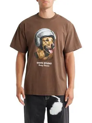 SANTO STUDIO Retriever Racing Graphic T-shirt Holy Brown
