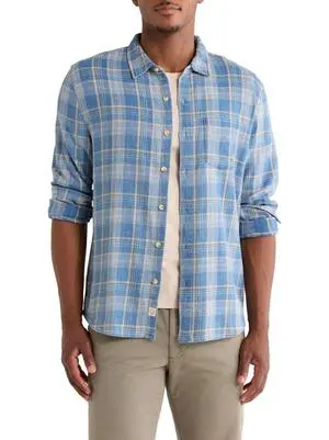 Marine Layer Classic Plaid Stretch Cotton Button-up Shirt - Blue Indigo Plaid