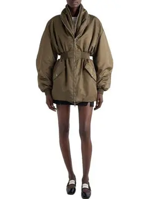 Givenchy Zip Shawl Collar Long Bomber Jacket - Khaki