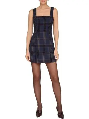 Avec Les Filles Plaid Fit & Flare Mini Dress - Blue Plaid