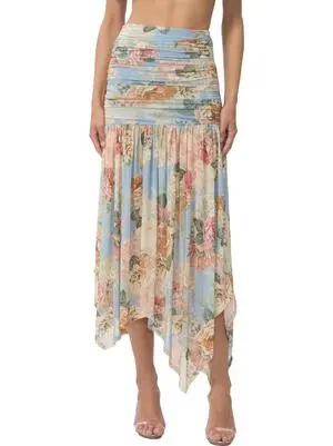 AFRM Estella Floral Midi Skirt - Soft Slate Bloom